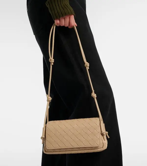 Bottega Veneta Notturno Intrecciato Leather Crossbody Bag - Beige