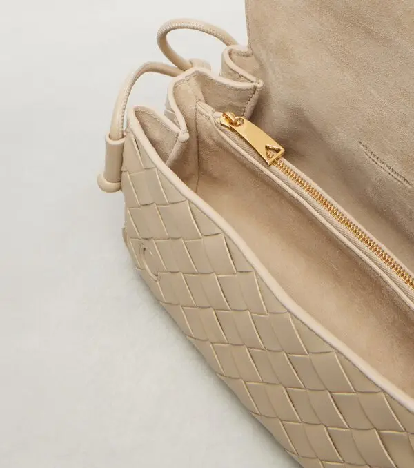 Bottega Veneta Notturno Intrecciato Leather Crossbody Bag - Beige