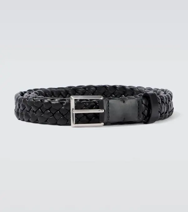 Bottega Veneta Solo Intrecciato Leather Belt - Black