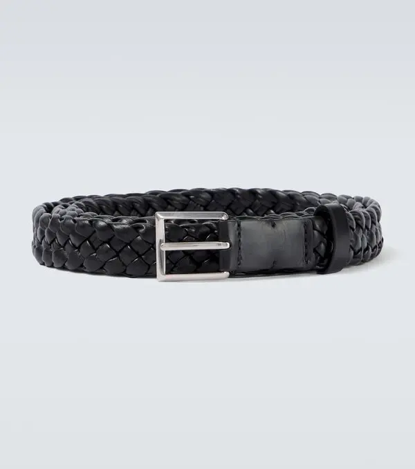 Bottega Veneta Solo Intrecciato Leather Belt - Black