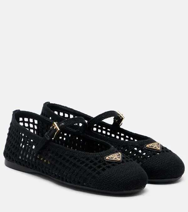 Prada Crochet Mary Jane Flats - Black