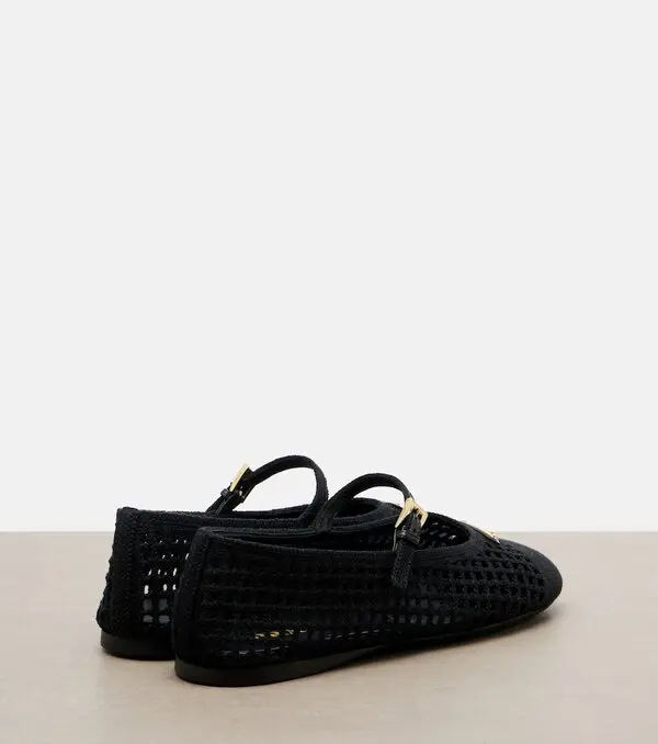 Prada Crochet Mary Jane Flats - Black