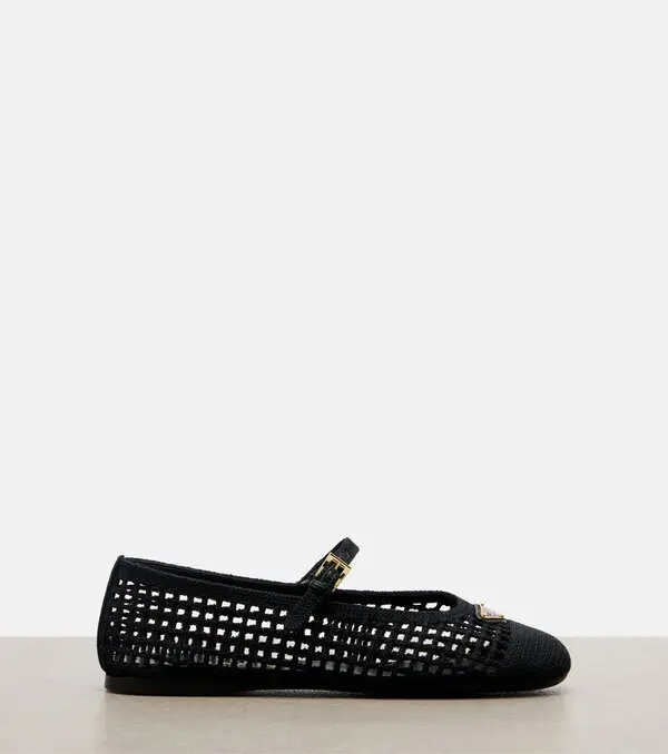 Prada Crochet Mary Jane Flats - Black