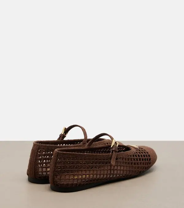 Prada Crochet Mary Jane Flats - Brown