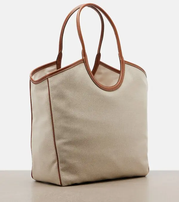 Miu Miu Canvas Shopper With Leather Trim