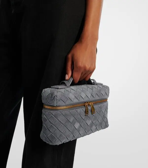 Bottega Veneta Intrecciato Suede Vanity Bag - Grey