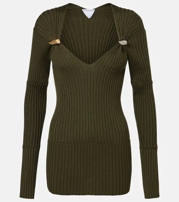 Bottega Veneta Ribbed-knit Cashmere And Silk Top - Green