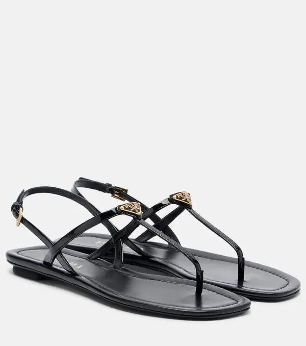 Prada Patent Leather Thong Sandals - Black