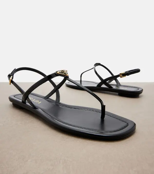 Prada Patent Leather Thong Sandals - Black
