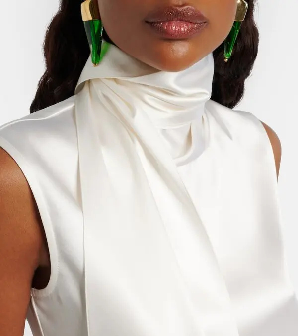 Bottega Veneta Scarf-detail Silk-blend Satin Top - White