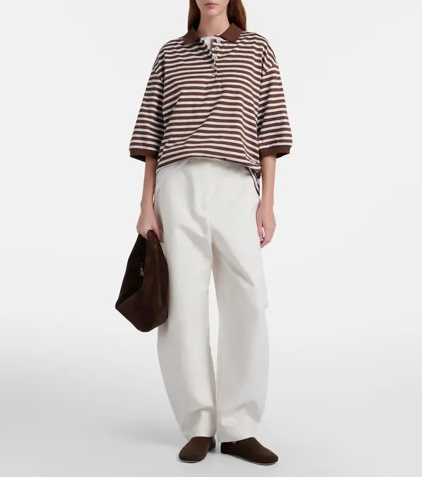 RÓHE Striped Oversized Cotton Polo Shirt - Brown