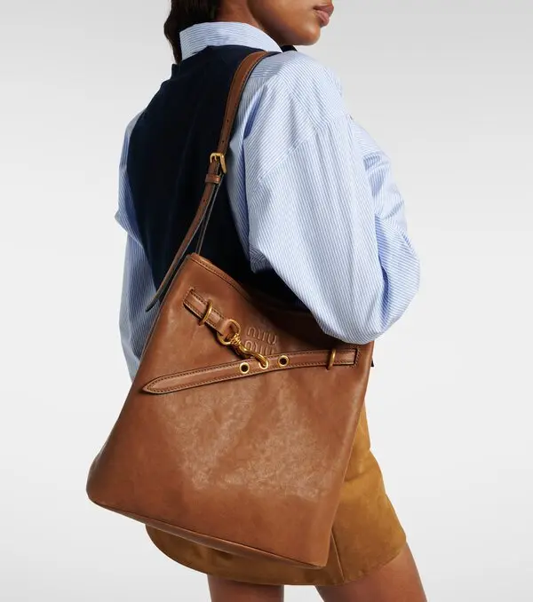 Miu Miu Aventure Leather Bucket Bag - Brown