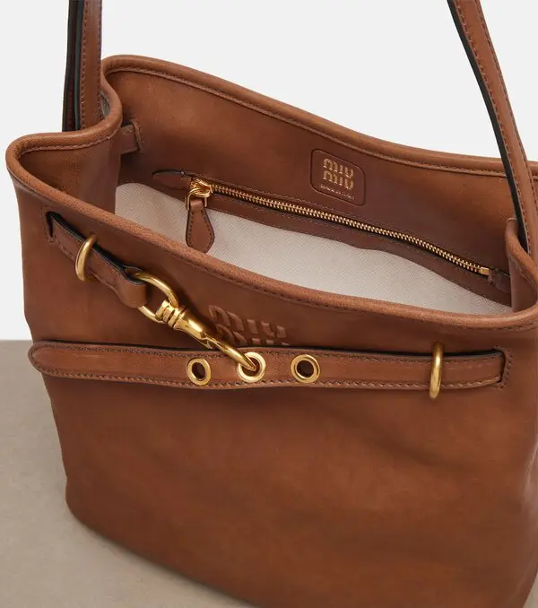 Miu Miu Aventure Leather Bucket Bag - Brown
