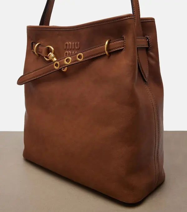 Miu Miu Aventure Leather Bucket Bag - Brown