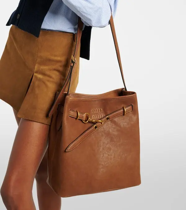 Miu Miu Aventure Leather Bucket Bag - Brown