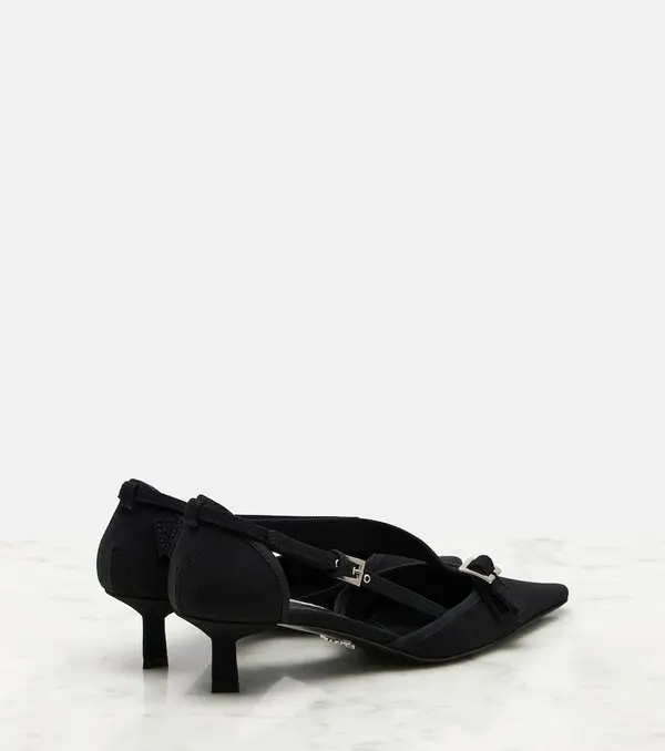 Prada Pointed Toe Buckled Canvas Pumps - Black