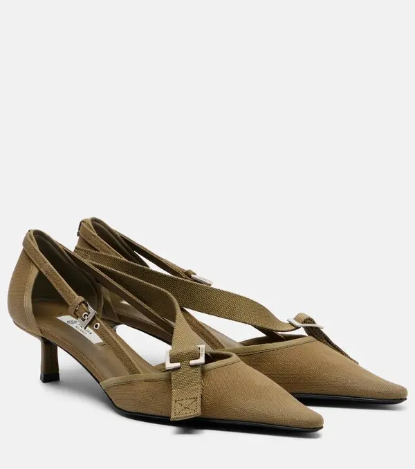 Prada Pointed Toe Buckled Canvas Pumps - Green