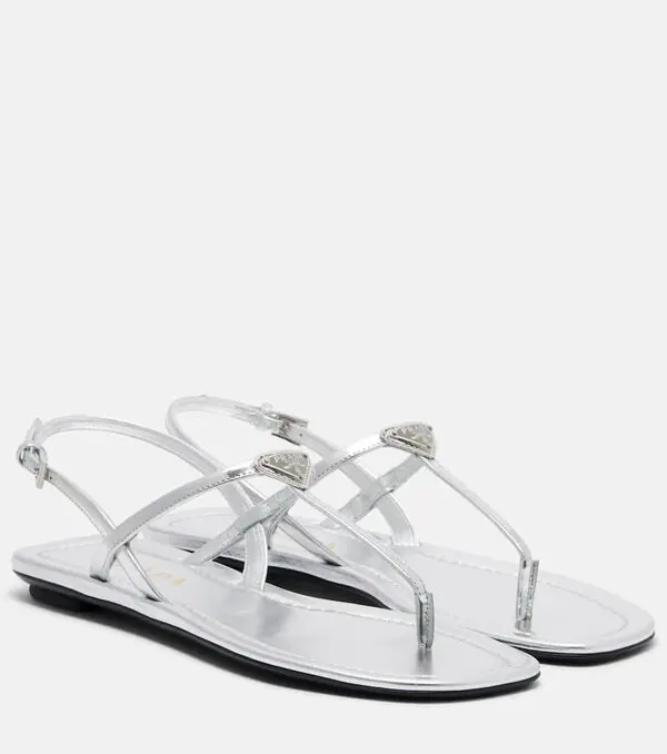 Prada Metallic Leather Sandals - Silver