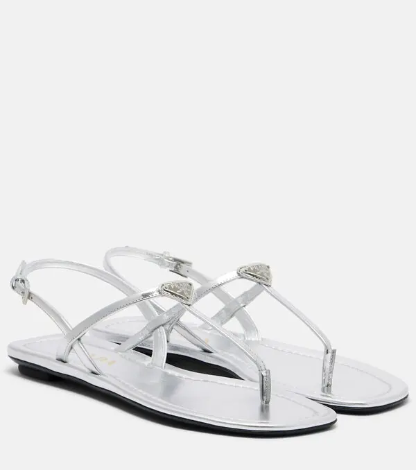 Prada Metallic Leather Sandals - Silver
