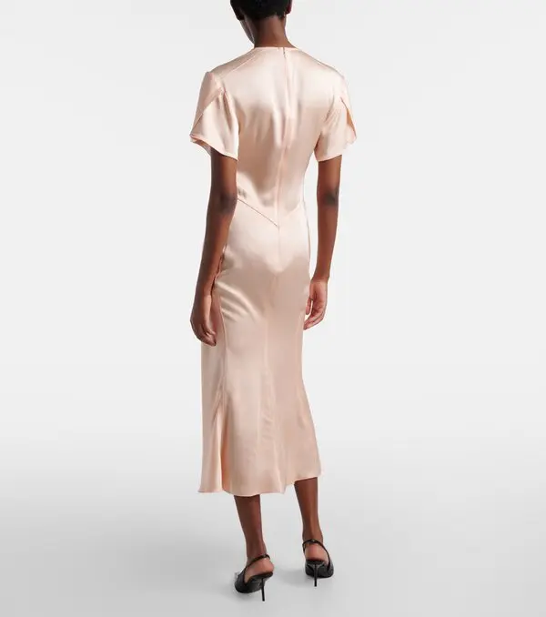 Victoria Beckham Eve Gathered Satin Crêpe Midi Dress - Pink