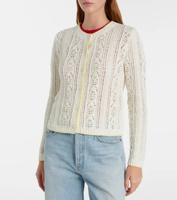 Velvet By Graham & Spencer Daisy Pointelle Cotton-blend Cardigan - White
