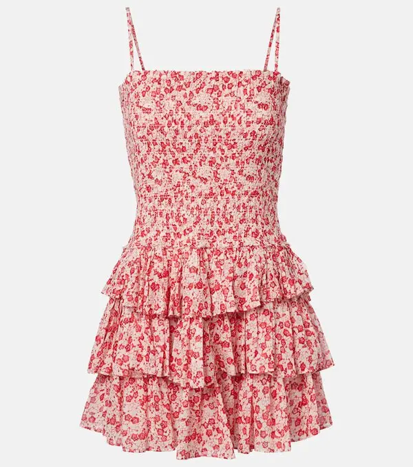 MARANT ETOILE Elodie Floral Smocked Cotton Mini Dress - Red