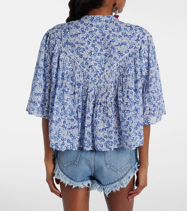 MARANT ETOILE Floral Organic Cotton Veelia Top - Blue