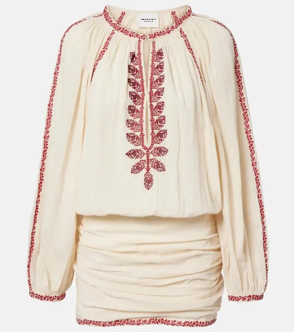 MARANT ETOILE Ludy Embroidered Cotton Minidress - Beige