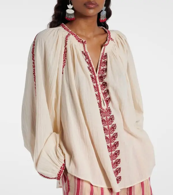 MARANT ETOILE Lena Embroidered Blouse - Beige