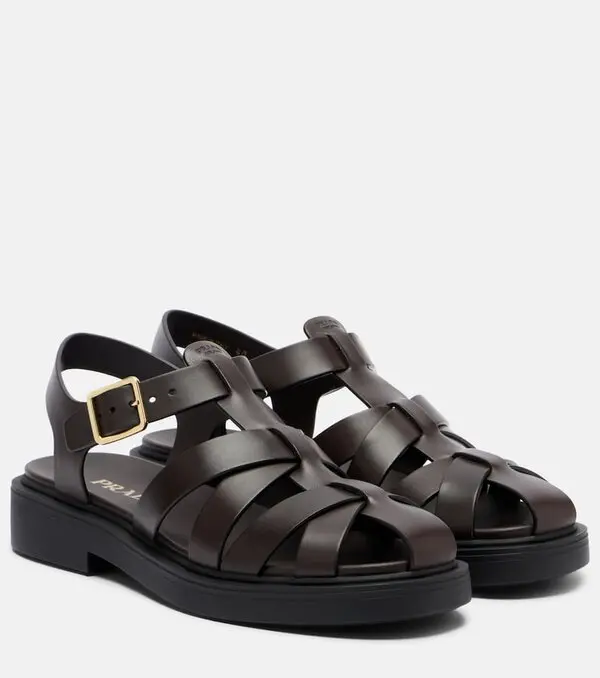 Prada Leather Fisherman Sandals - Brown