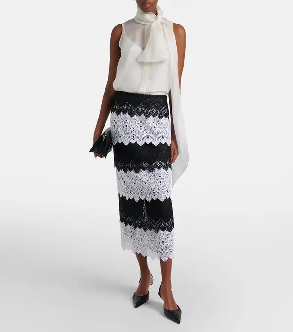 Carolina Herrera Lace Midi Skirt - Black