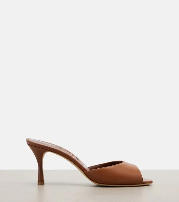 Manolo Blahnik Jada Leather Mules - Brown