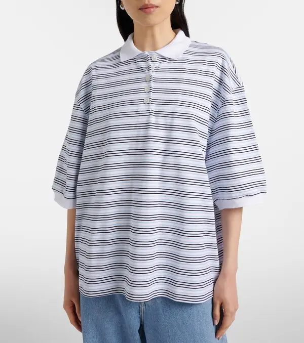 RÓHE Striped Cotton Oversized Polo Shirt - White