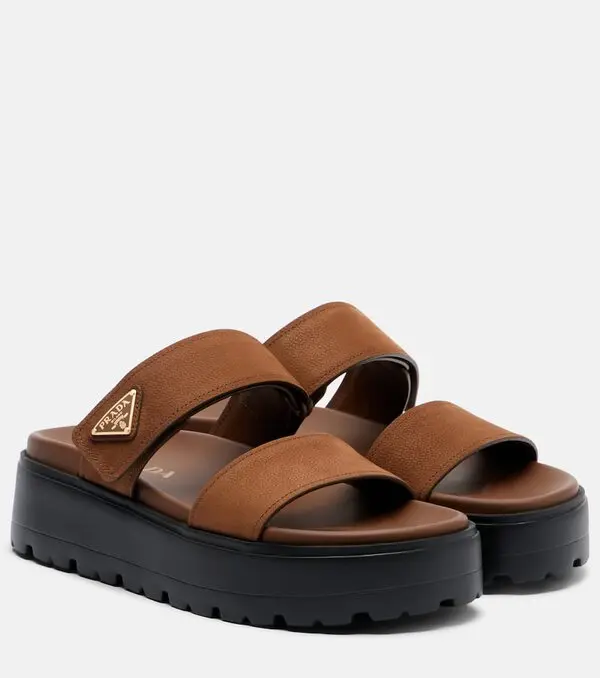 Prada Leather Platform Sandals - Brown