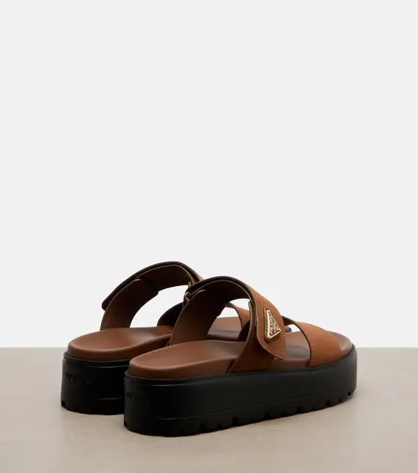 Prada Leather Platform Sandals - Brown