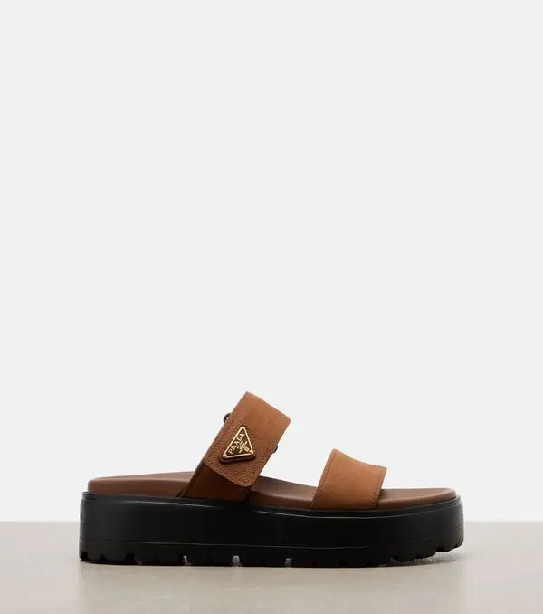 Prada Leather Platform Sandals - Brown