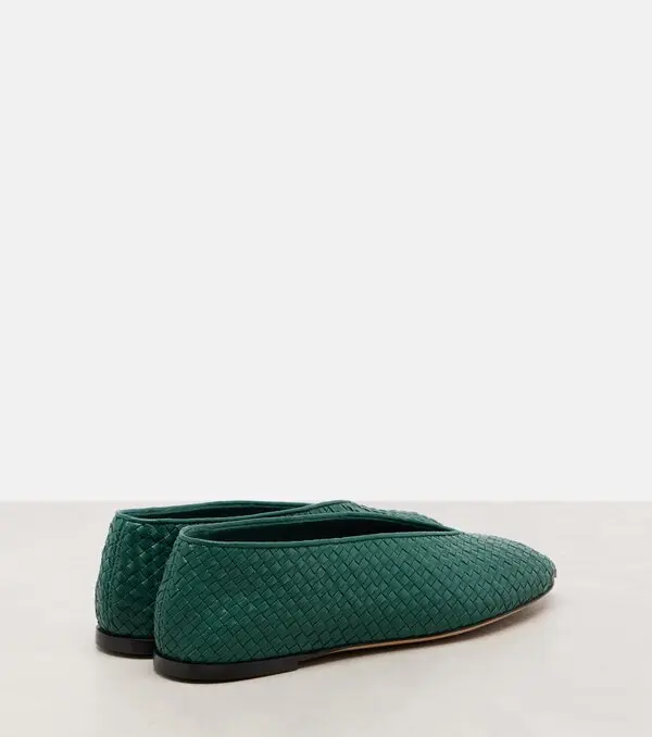 Bottega Veneta Rosa Intrecciato Leather Ballet Flats - Green