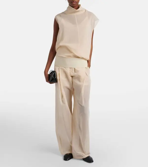 Sportmax Ferito Cotton Voile Wide-leg Trousers - Beige
