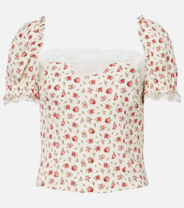 Dolce & Gabbana Floral Silk And Cotton-blend Charmeuse Top - White