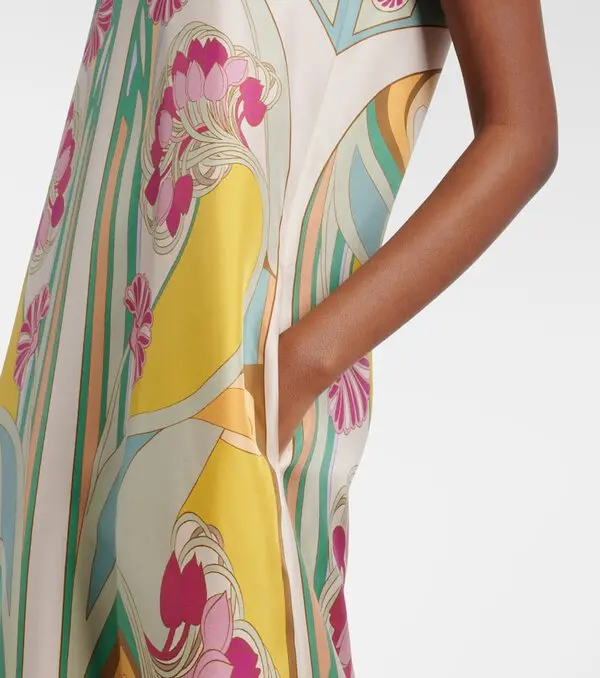 La DoubleJ Swing Feather-trimmed Silk Twill Maxi Dress