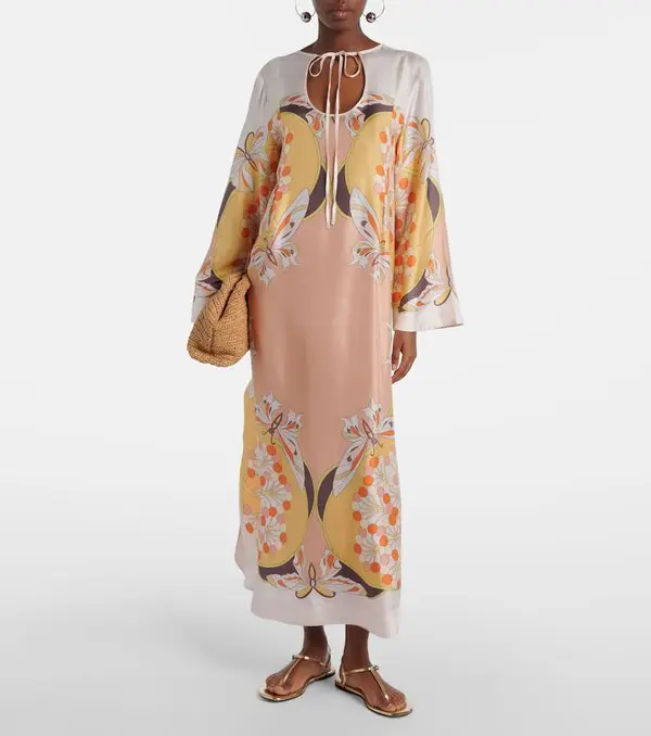 La DoubleJ Twin Flame Printed Silk Twill Maxi Dress
