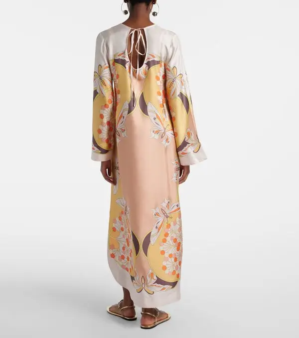 La DoubleJ Twin Flame Printed Silk Twill Maxi Dress