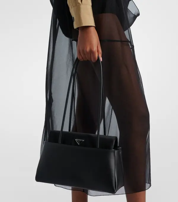 Prada Passage Medium Leather Shoulder Bag - Black