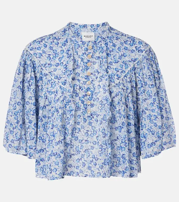 MARANT ETOILE Floral Cotton Veelia Top - Blue
