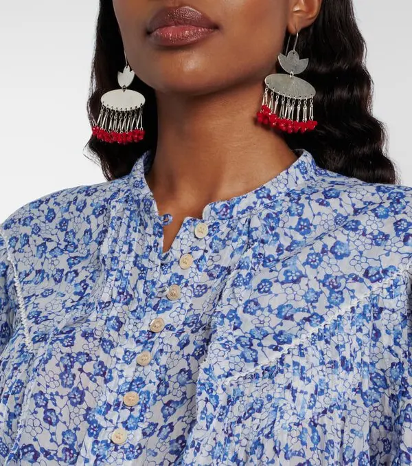 MARANT ETOILE Floral Cotton Veelia Top - Blue