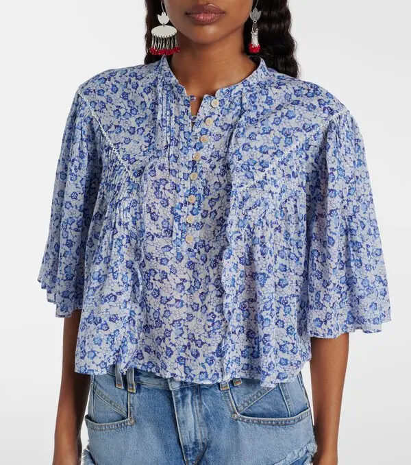 MARANT ETOILE Floral Cotton Veelia Top - Blue