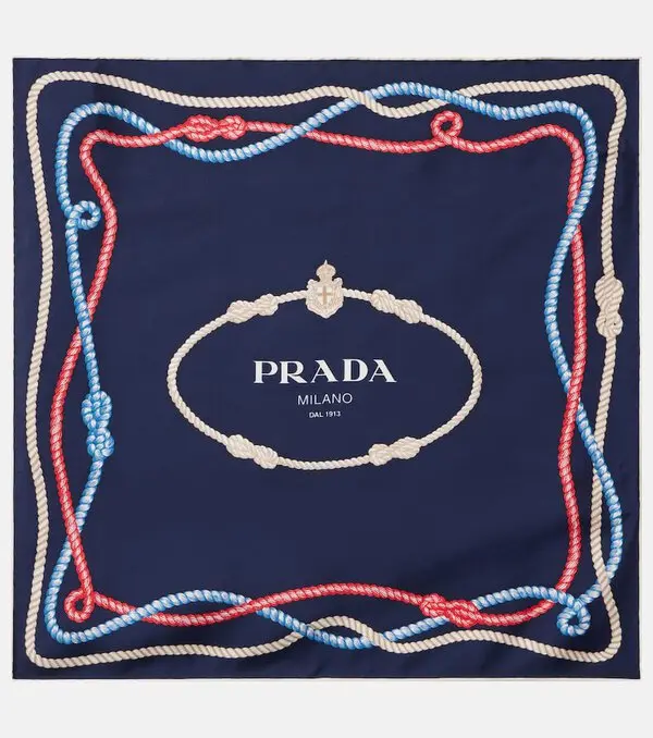Prada Printed Silk Twill Scarf - Blue