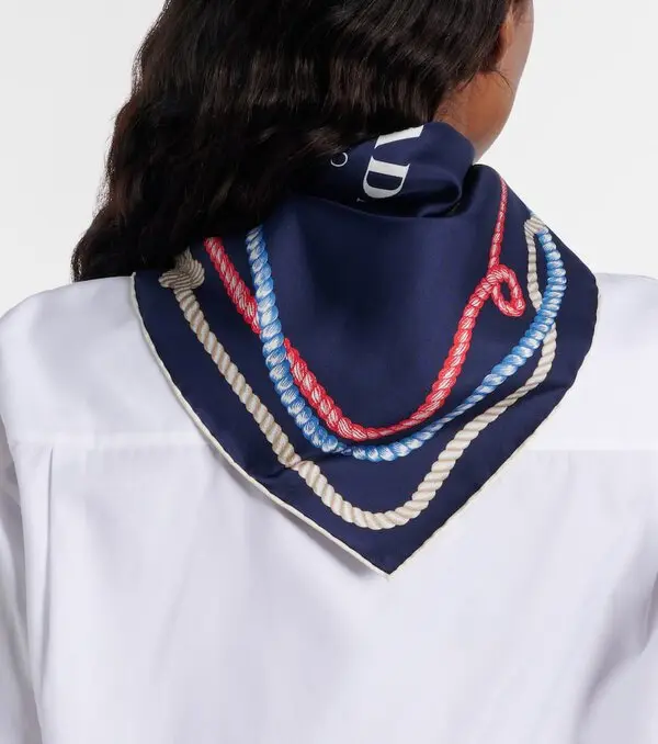 Prada Printed Silk Twill Scarf - Blue