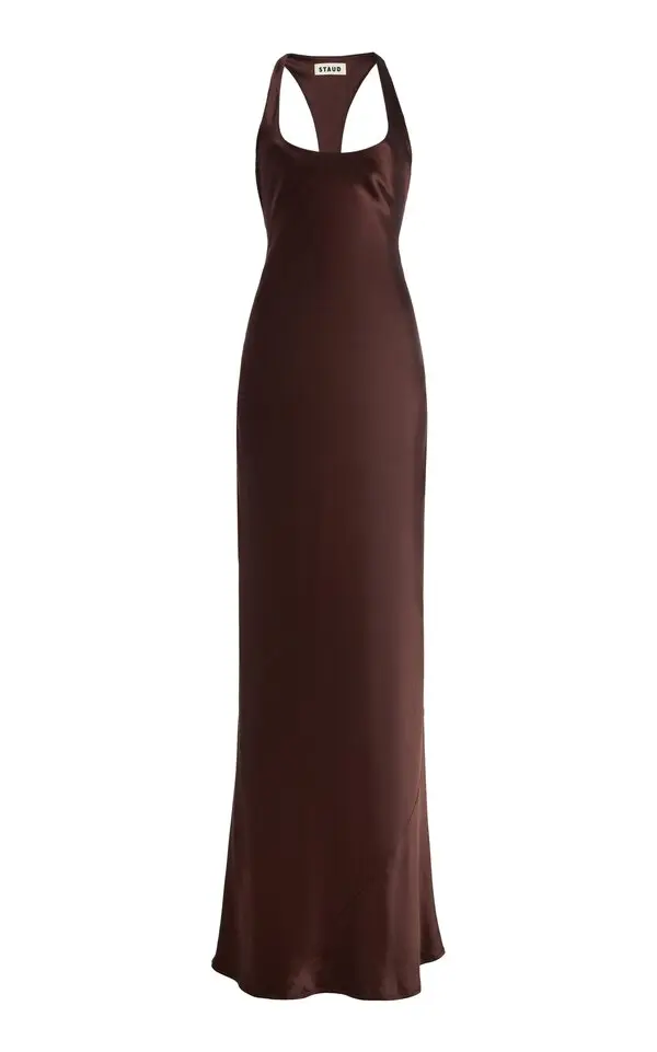 Staud Juanita Silk Maxi Dress - Brown