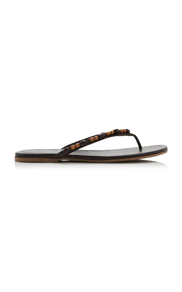 Staud Freja Beaded Thong Sandals - Brown